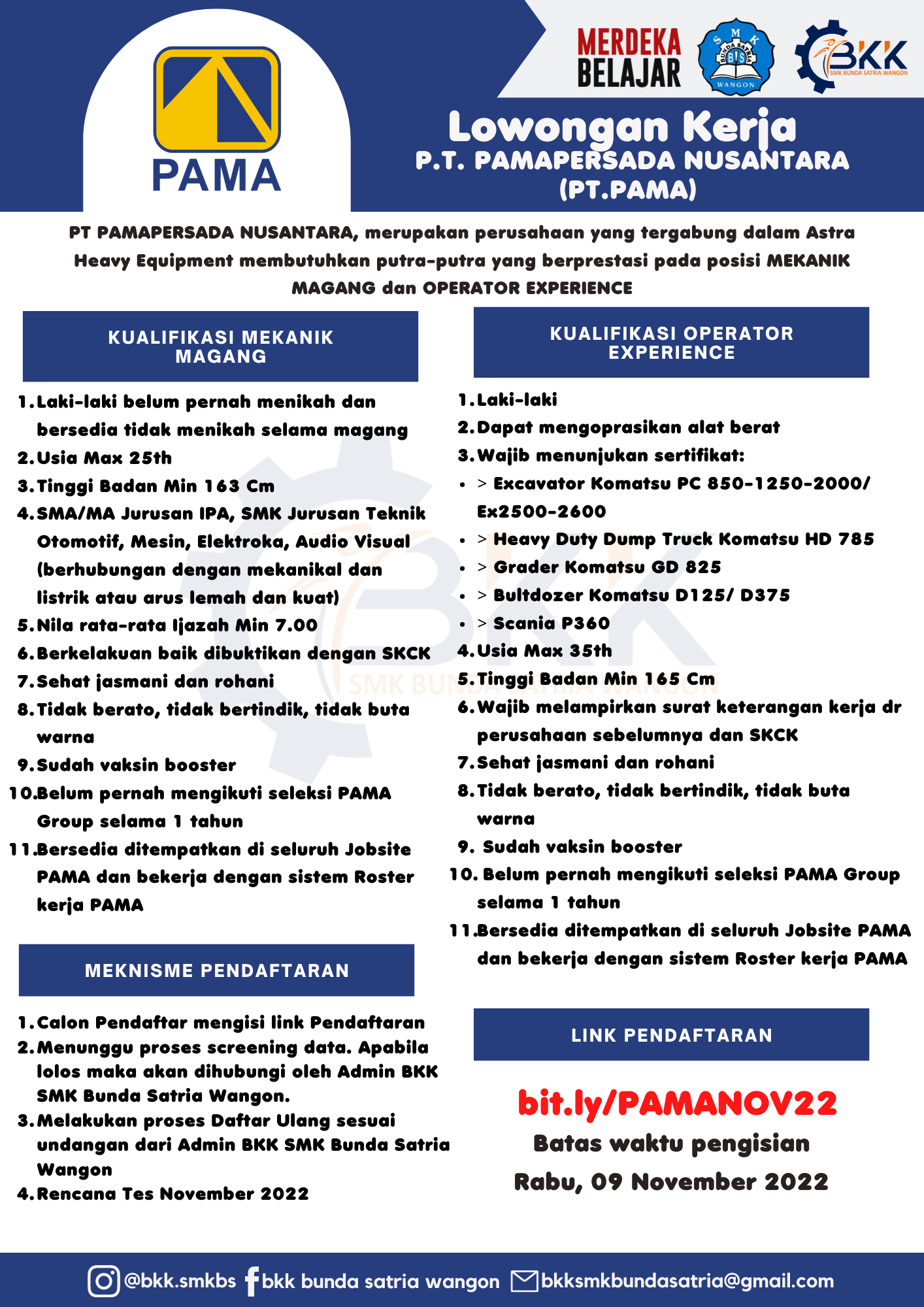 Informasi Lowongan Kerja PT PAMA PERSADA melalui ABKK Kebumen Bekerja ...